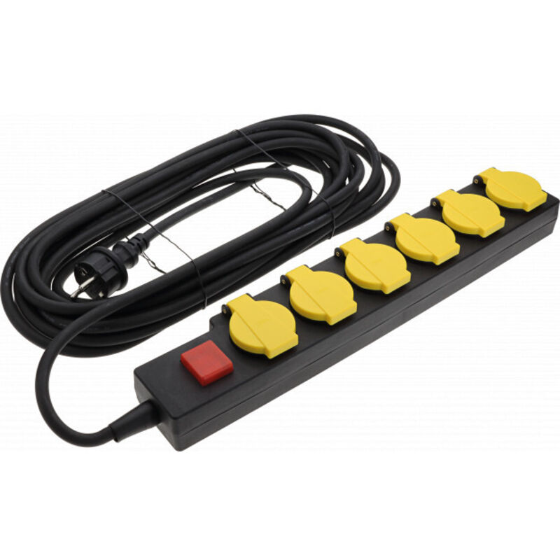 Multiprise 6 Prises IP44 + Bouton ON/OFF - 250V AC - 10M Cable - H05VV ...