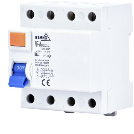 Disjoncteur différentiel 4P 63A 300mA - Protection AC - Rail TH35 - IP20
