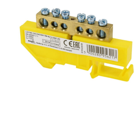 Bornier sur Rail DIN - 6x9mm - Jaune - Installation Facile - Tension 500V