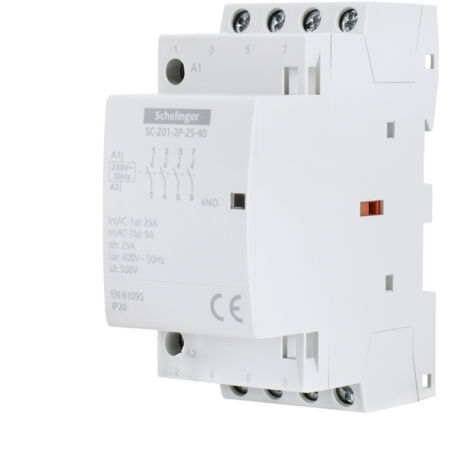 Contacteur modulaire Schelinger SC201 - 2P 25A - Type 04 (0NO + 4NC) - Rail TH35 - IP20
