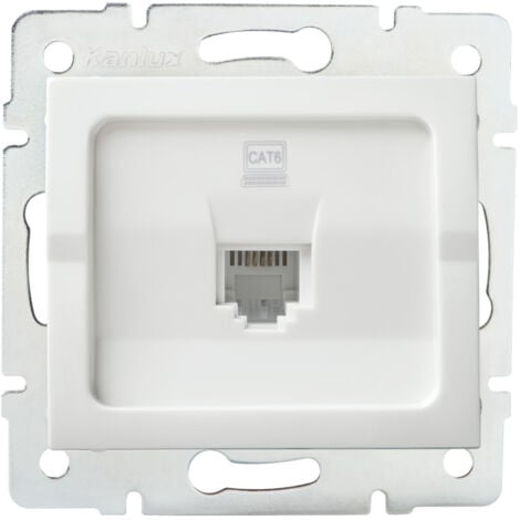 Prise RJ45 Cat6 – Informatique unique – Encastrée – ABS blanc – 71x71mm