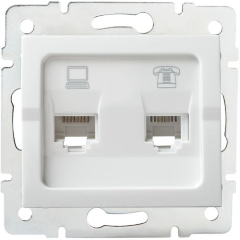 Prise informatique téléphone - RJ45 Cat 5e + RJ11 - Encastrée - Blanc