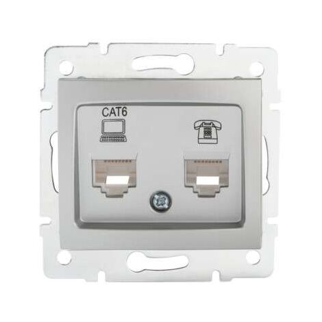 Prise RJ45 CAT6 + RJ11 Encastrable DOMO Argent