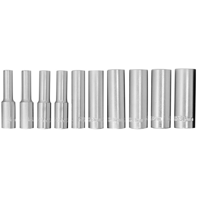 Dekton 10pc Chrome 1/4 Metric Deep Drive Long Reach Socket & Rail Set ...