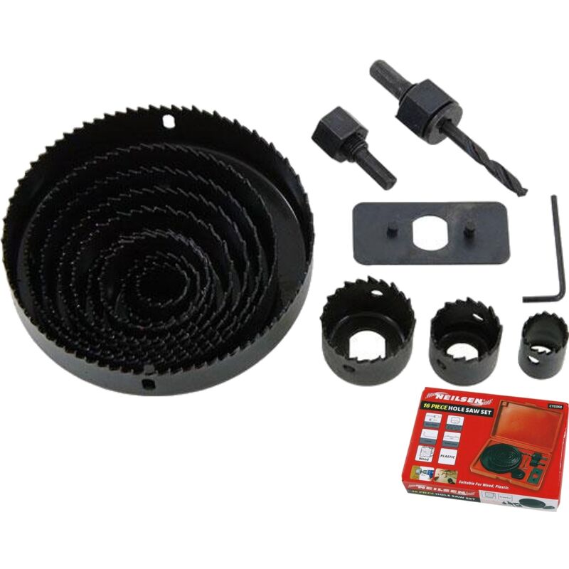 Neilsen 16pc Hole Saw Cutter Wood Metal Alloy Plastic Holesaw Set 19 ...