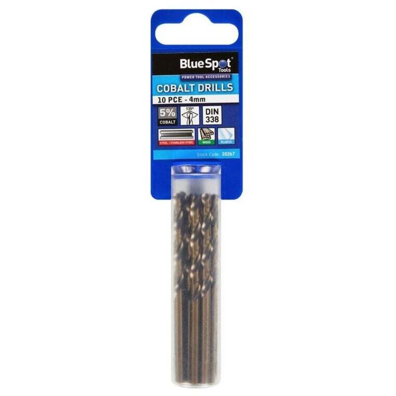 Blue Spot Tools 10 Pce Cobalt Fully Ground 4mm Drills