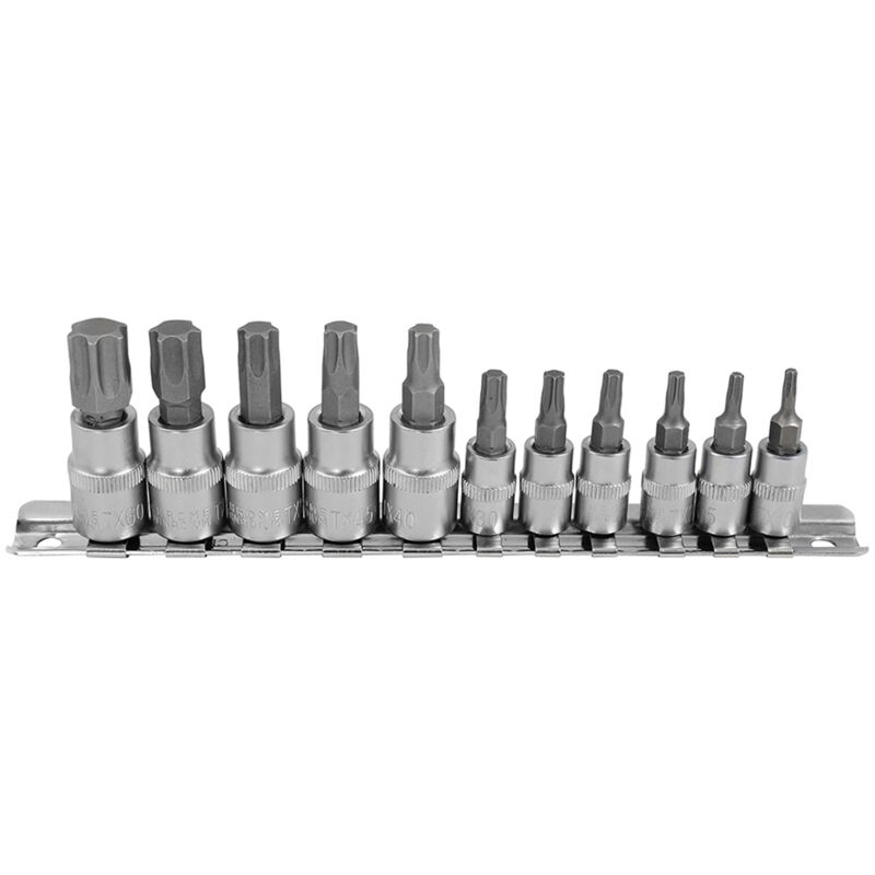 Dekton 11 Piece Chrome 1/4" & 3/8" Dr Torx Bit Socket & Rail Set