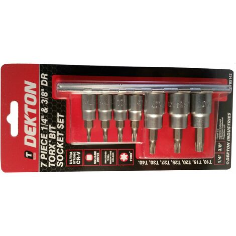 Dekton 7 Piece Chrome 1/4" & 3/8" Dr Torx Bit Socket & Rail Set