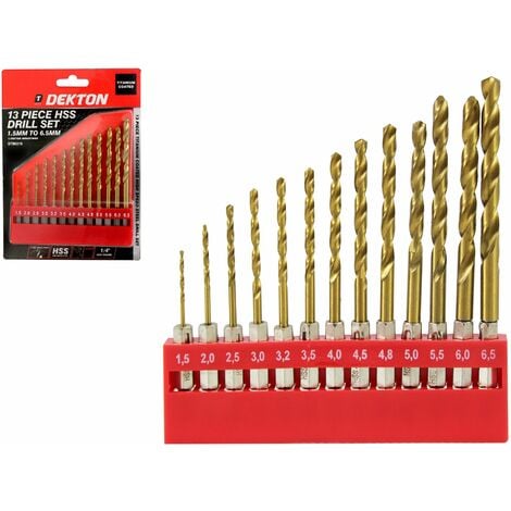Dekton 13pc HSS Drill Metal Bits Set Titanium Coated 1/4" Hex Shank Fit Impact