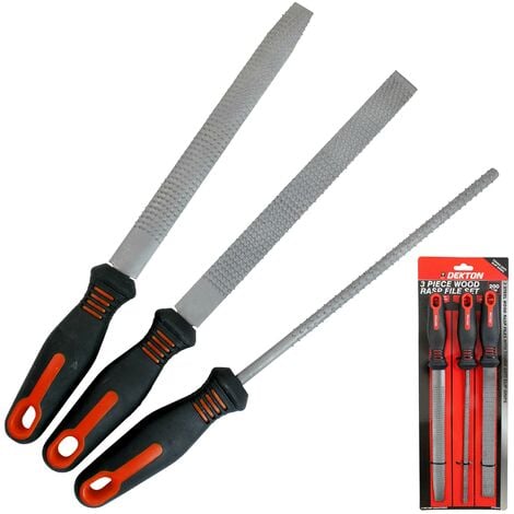 Dekton 3pc Steel Wood Rasp File Set Flat Round Half Round Carpenters Tool