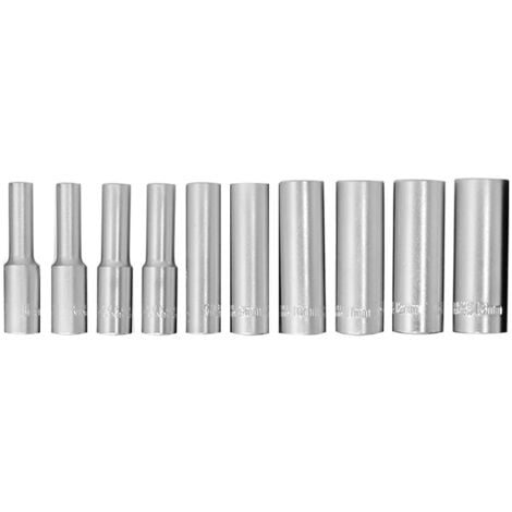 Dekton 10pc Chrome 1/4 Metric Deep Drive Long Reach Socket & Rail Set ...