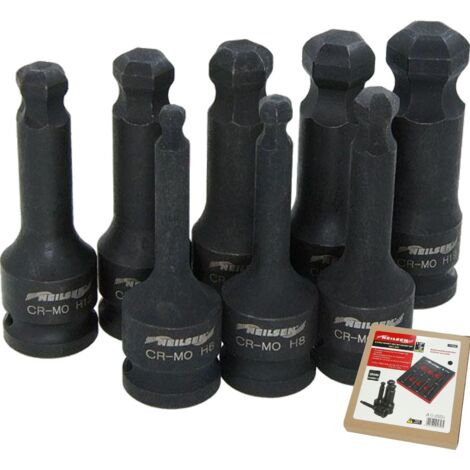 Neilsen Ball End Impact Allen Key Hex Bit Socket Set H6 - H19 Bits 8pc 1/2"