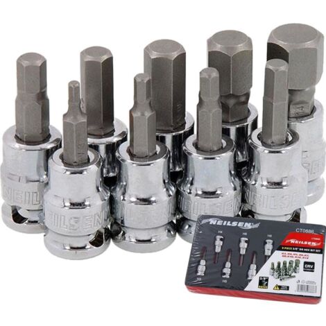 Neilsen 9pc Spline Hex Bit Socket Set 3/8" Drive Sockets 3mm - 14mm
