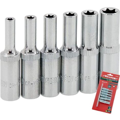 Neilsen Deep Star Profile Sockets E4 - E10 Socket Set 5pc 1/4" Socket Rail