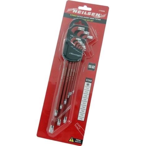 Neilsen 9pc Extra Short & Long Arm Ball Point Torx Allen Key Set T10 - T50