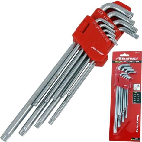 Neilsen 9pc Extra Long Arm Offset Star Torx Allen Wrench Key Set T10 ...