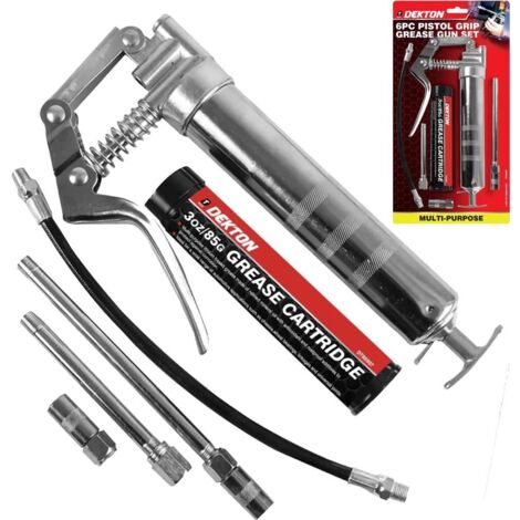 Dekton 6pc Manual Grease Gun Lever Pistol Grip Cartridge Type Flexi ...