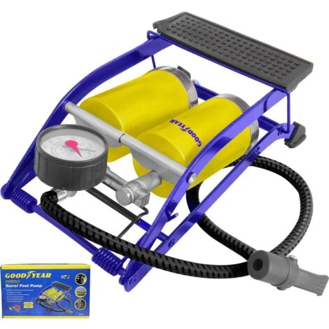 Goodyear Double Barrel Foot Pump Cylinder Air Inflator Car Bicycle Bike ...