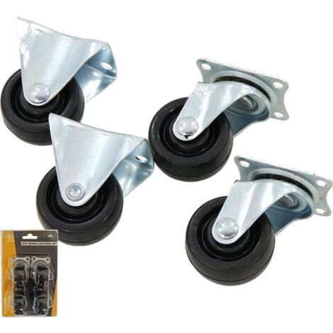 Toolzone 4pc Swivel & Fixed Castor Wheels Trolley Furniture Rubber 40mm