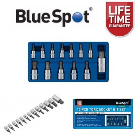 BlueSpot 13pc Male Torx Bit Star Socket Set 1/4" 3/8" 1/2" T8 -T70 Trx Sockets