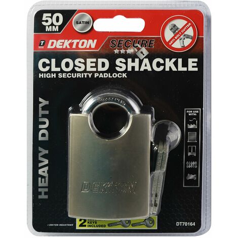 Dekton Security Padlock Steel Closed Shackle 2 Keys 50mm Satin Lock