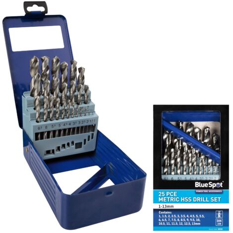 BlueSpot Metal HSS Metric 25pc Drill Bits Set 1mm to 13mm for Steel Metal Wood