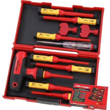 Neilsen 12pc Vde Insulated T Bar Pozi Flat Slotted Magnetic Tip Screwdriver Set