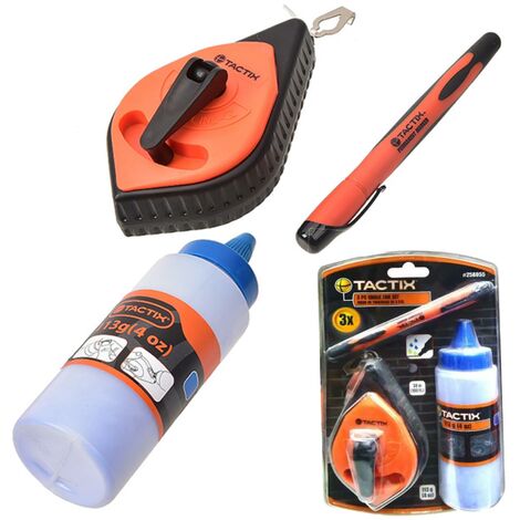 Tactix 3pc Builders Blue Chalk Powder 30m String Line With Fine Marker Pen