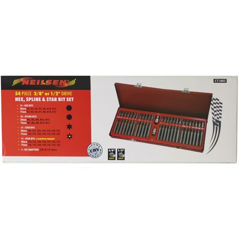 Neilsen 54pc Star Torx Hex Spline Security Socket Bit Set 3/8"- 1/2 ...