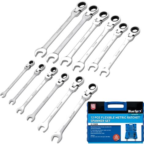 Blue Spot Tools 12 Piece Flexible Metric Ratchet Spanner Set (8-19MM ...