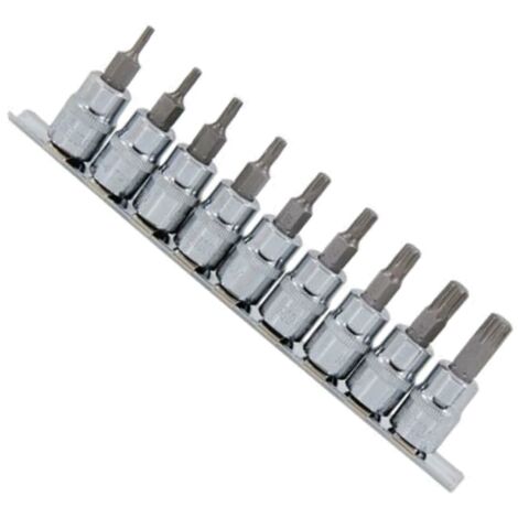 Neilsen 9pc 6 Sided Star Plus Security Bit Sockets 3/8" Drive Hex Set ...