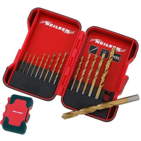Neilsen 15pc HSS Titanium Coated Drill Set 1.5mm - 10mm For Steel Metal ...