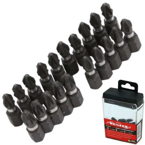 Neilsen 20pc Impact Bit Set Drill Driver Screwdriver Bits 25mm Pozi Drive