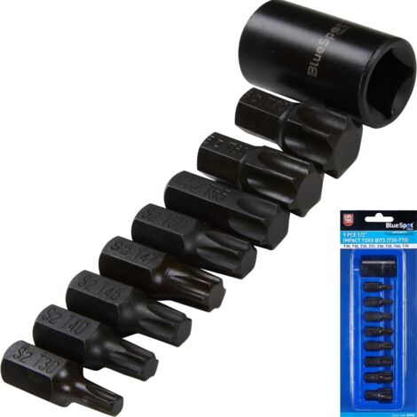 BlueSpot 9pc Impact Torx Bit Socket Set T30-T70 S2 Steel 1/2" Drive