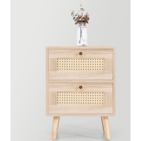 Set de 2 tables de chevet table de chevet d'appoint, 2 tiroirs, Chêne ...