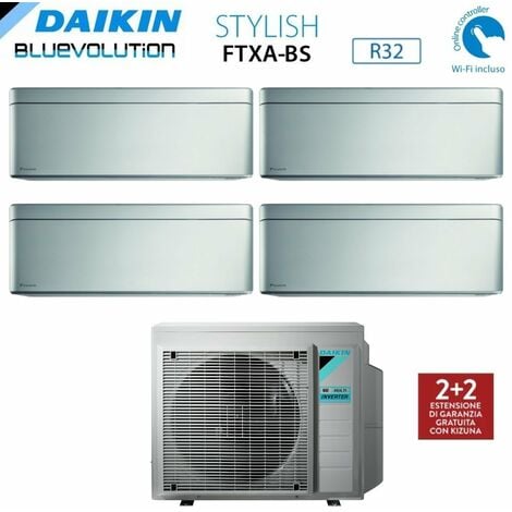 Daikin Bluevolution Quadri Split rèversible Climatiseur série STYLISH TOTAL SILVER FTXA-BS 9+9 ...