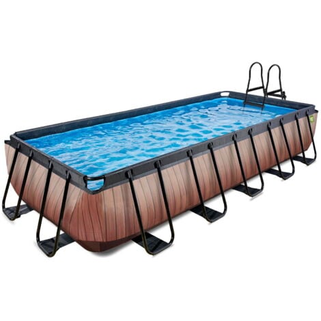 EXIT Wood pool 18ft x 8ft x 39in with sand filter pump - brown