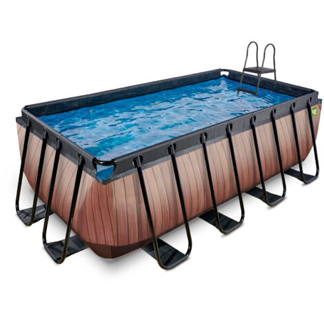 EXIT Wood Pool 13ft x 6.6ft x 48in with Sand Filter Pump – Brown