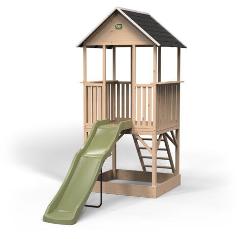 EXIT Panorama 500 wooden playhouse with slide and sandpit