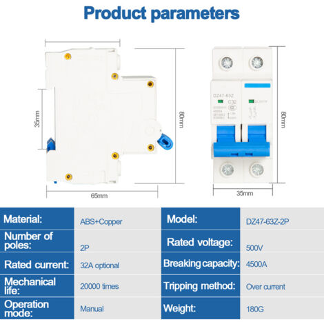 DEWIN 2P DC 500V Mini disyuntor solar 32A Interruptor de protección contra sobrecargas para ...