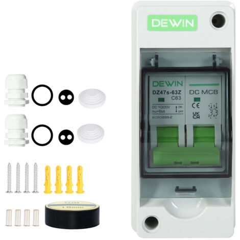 DEWIN 2P 63A DC 1000V Disyuntor fotovoltaico Mini disyuntor solar con caja de distribución ...