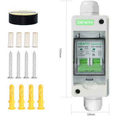DEWIN 2P 63A DC 1000V Disyuntor fotovoltaico Mini disyuntor solar con caja de distribución ...