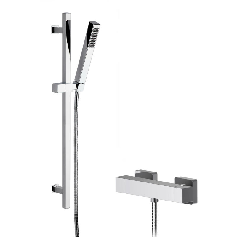 Ripple Square Bar Valve & Slide Rail Shower Kit - Chrome - Balterley