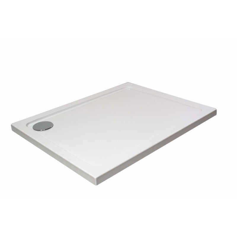 White Rectangular Stone Anti-Slip Shower Tray with Corner Waste Position - 1000 x 900mm - Balterley