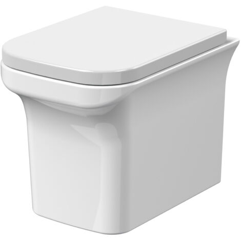 Rimless Wall Hung Square Toilet Pan & Soft Close Seat - 390mm x 340mm x ...