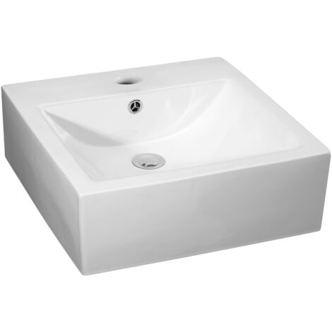 Square 1 Tap Hole Ceramic Countertop Vessel with Overflow - 470mm