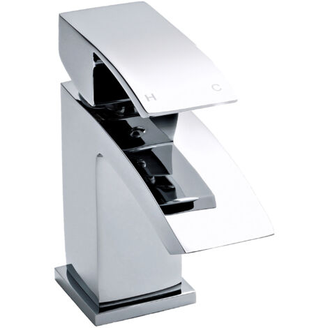 Square Mini Mono Basin Mixer & Push Button Waste - Chrome