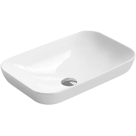 Rectangular 1 Tap Hole Ceramic Countertop Vessel without Overflow - 520mm