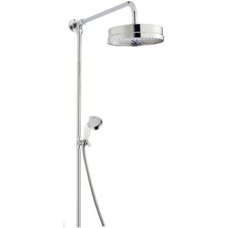 Luxury Rigid Riser Shower Kit with Fixed Head & Handset - Chrome/White