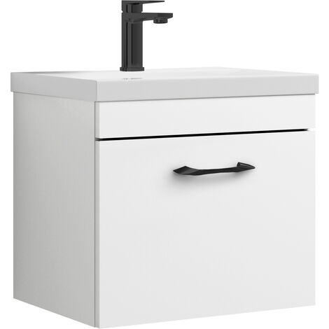 Rio 1 Drawer Wall Hung Vanity Basin Unit - 500mm - Gloss White with ...